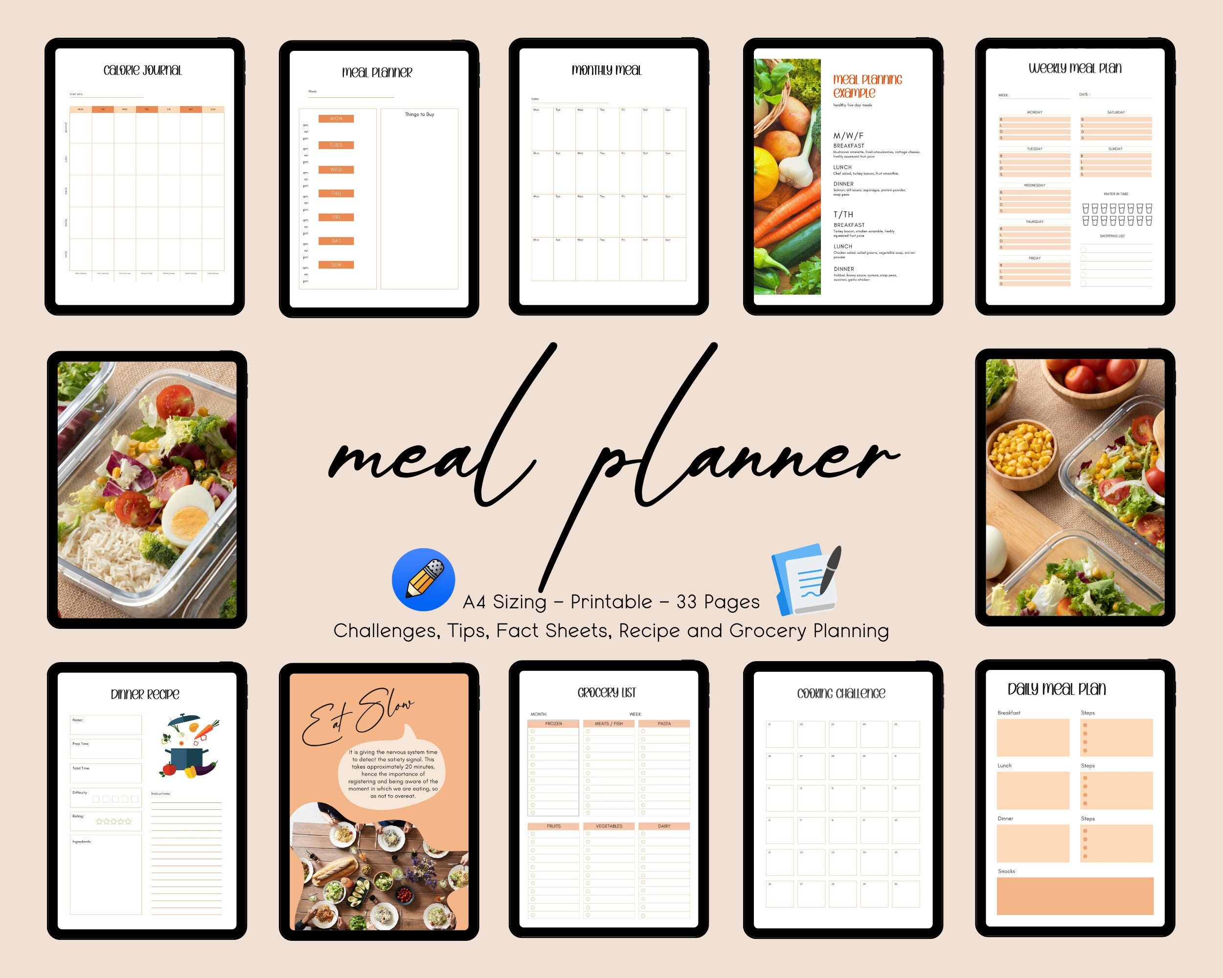 Healthy Meal Planner Printable and Digital A4 Planner Food - Etsy