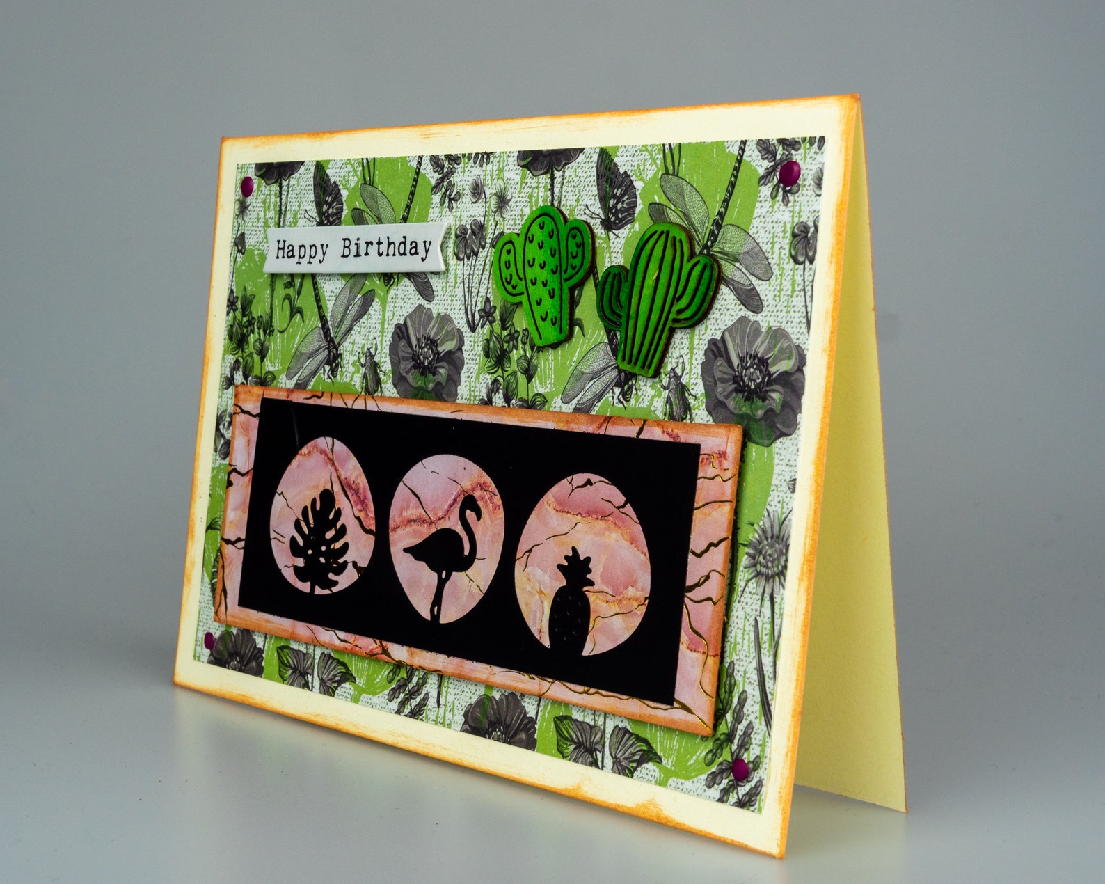 Handmade happy birthday card / blank inside / size 5x7 | Etsy