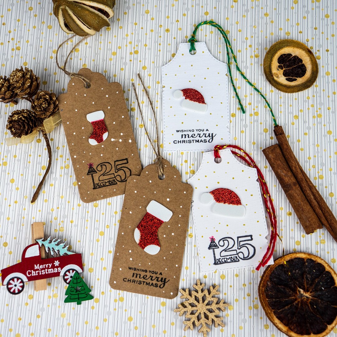 Handmade Christmas Gift Tags X 6 Assorted Designs, Festive Gift Tags ...