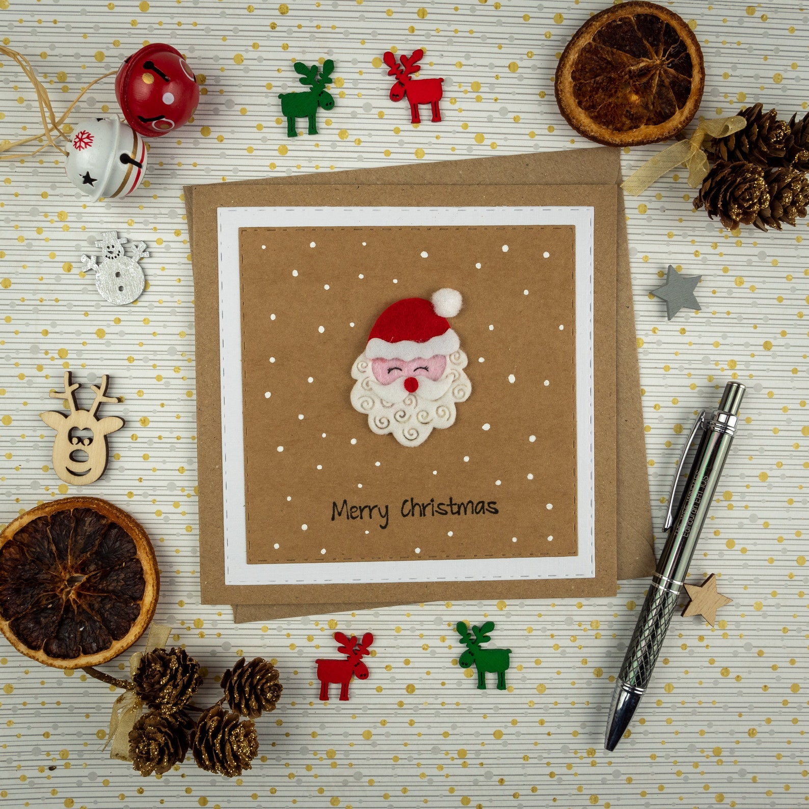 Set of 3 Santa Christmas Card Handmade Packs, Santa Claus Card, Kraft ...