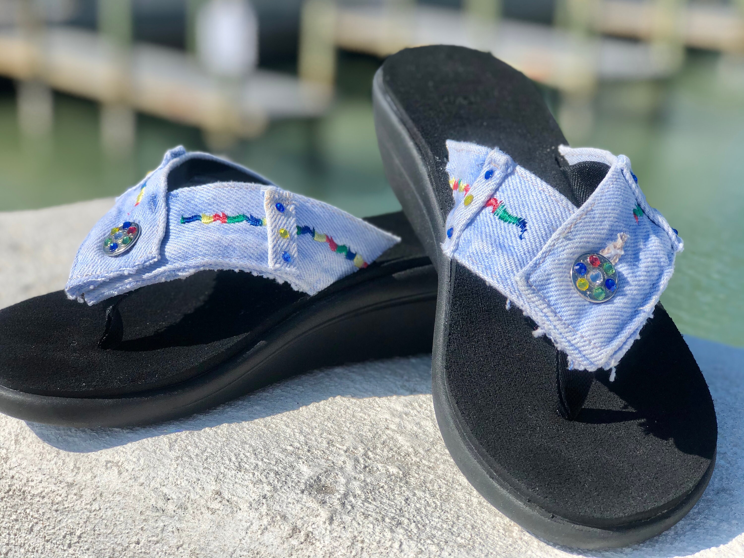 Size 9 Womens Blue Jean Sandals Sandals Denim Flip Flops - Etsy