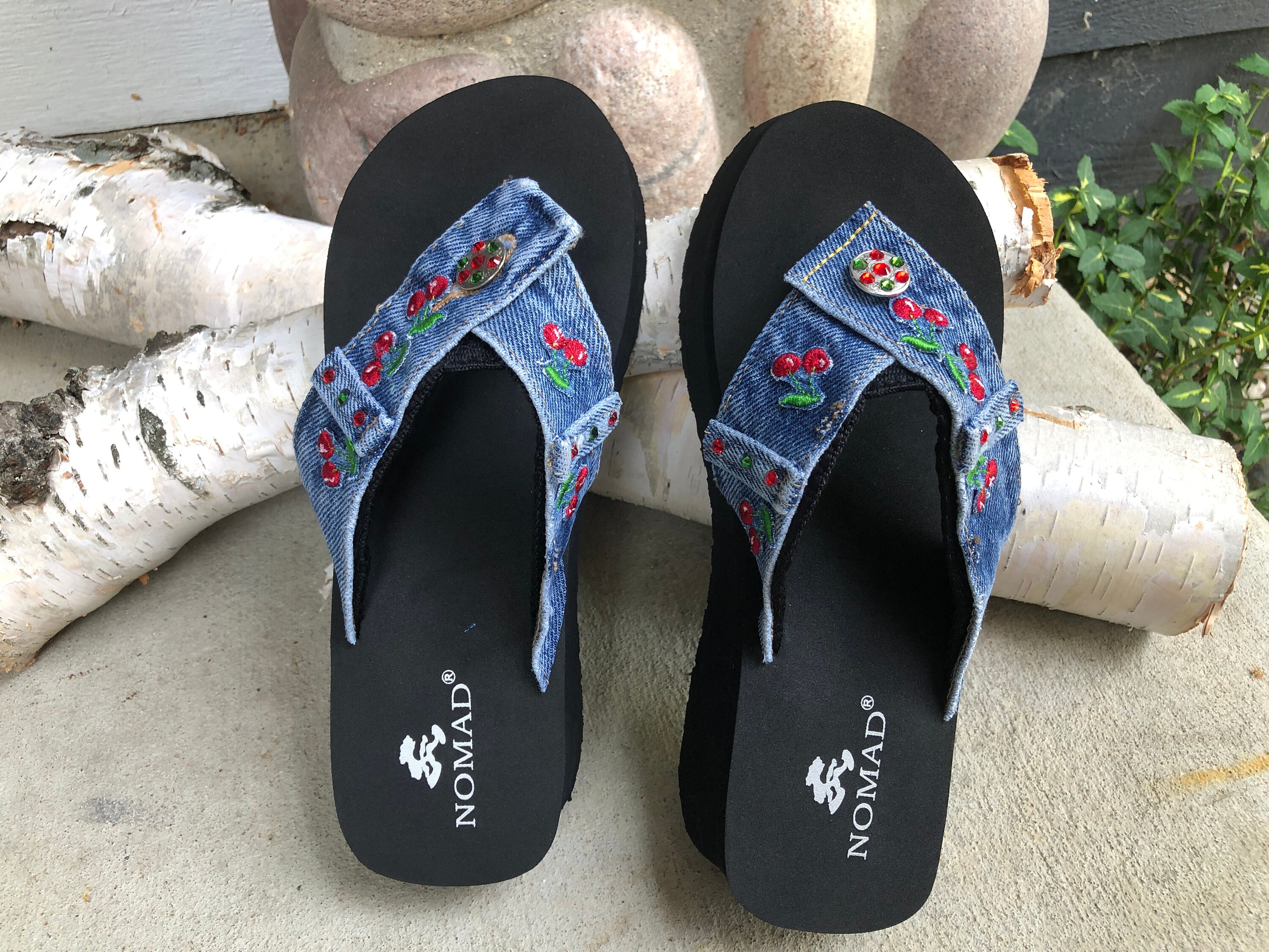 Size 8 Womens Blue Jean Sandals Sandals Denim Flip Flops Womens Sandals ...