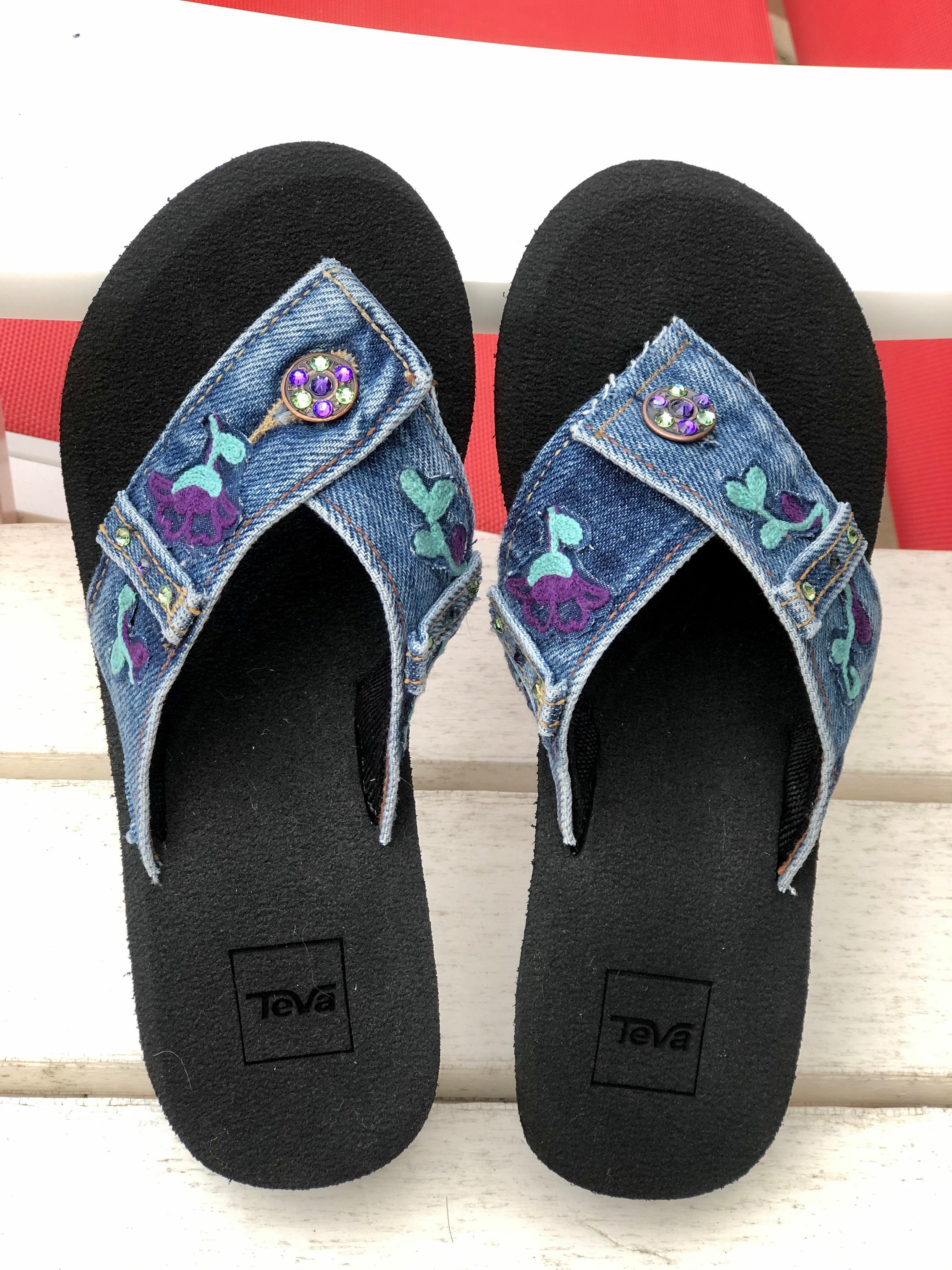 Size 7 Womens Blue Jean Sandals Sandals Denim Flip Flops - Etsy Israel