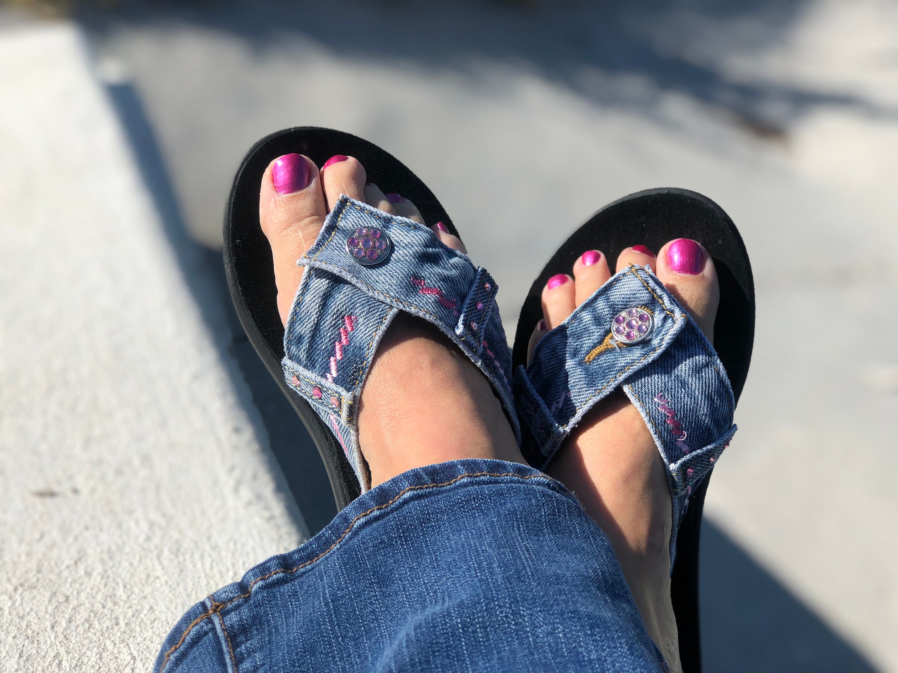 Size 8 Womens Blue Jean Sandals Sandals Denim Flip Flops - Etsy