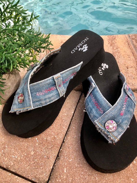 Size 7 Womens Denim Blue Jean Flip Flop Thong Sandal the - Etsy