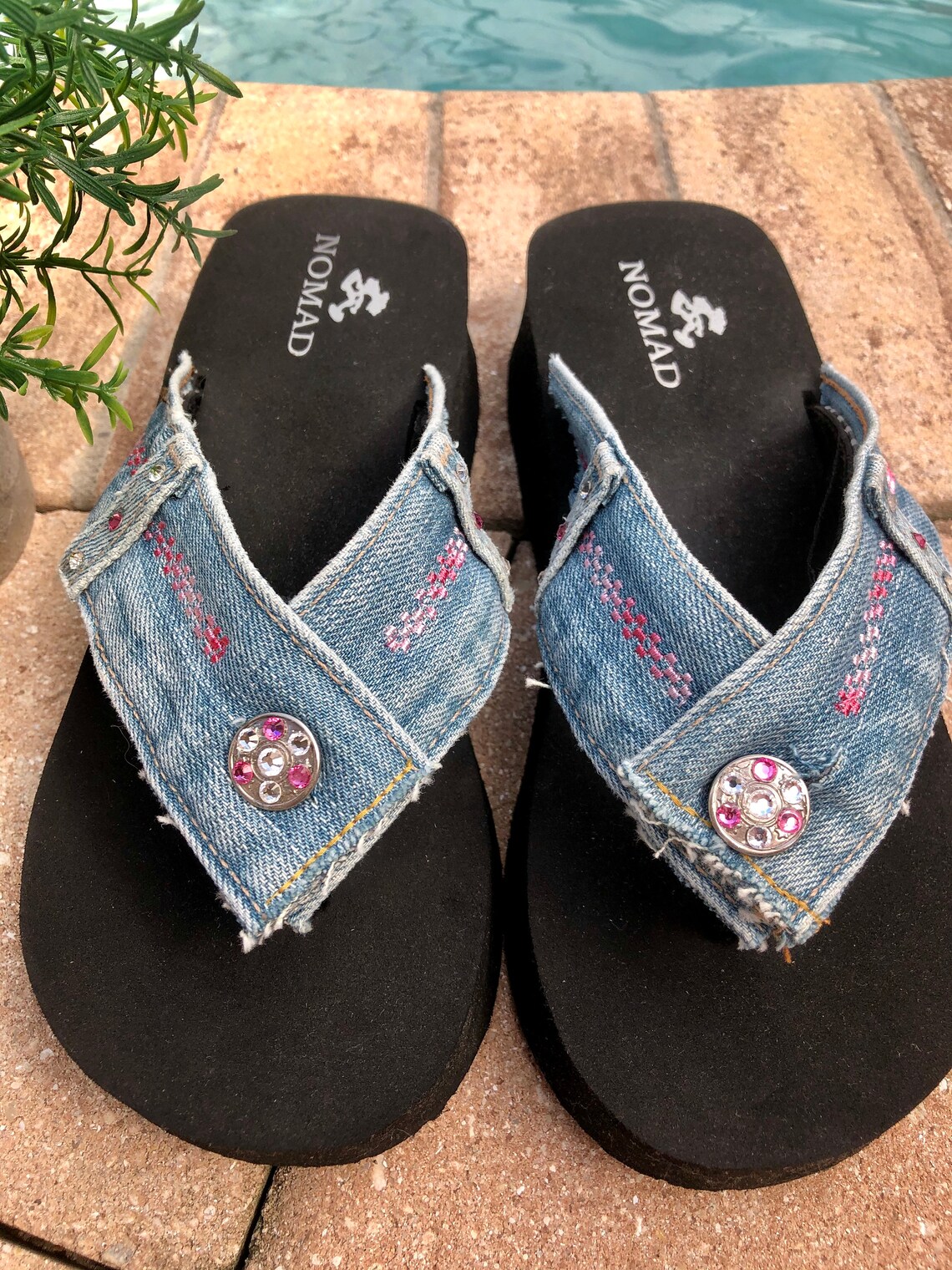 Size 7 Womens Denim Blue Jean Flip Flop Thong Sandal the - Etsy