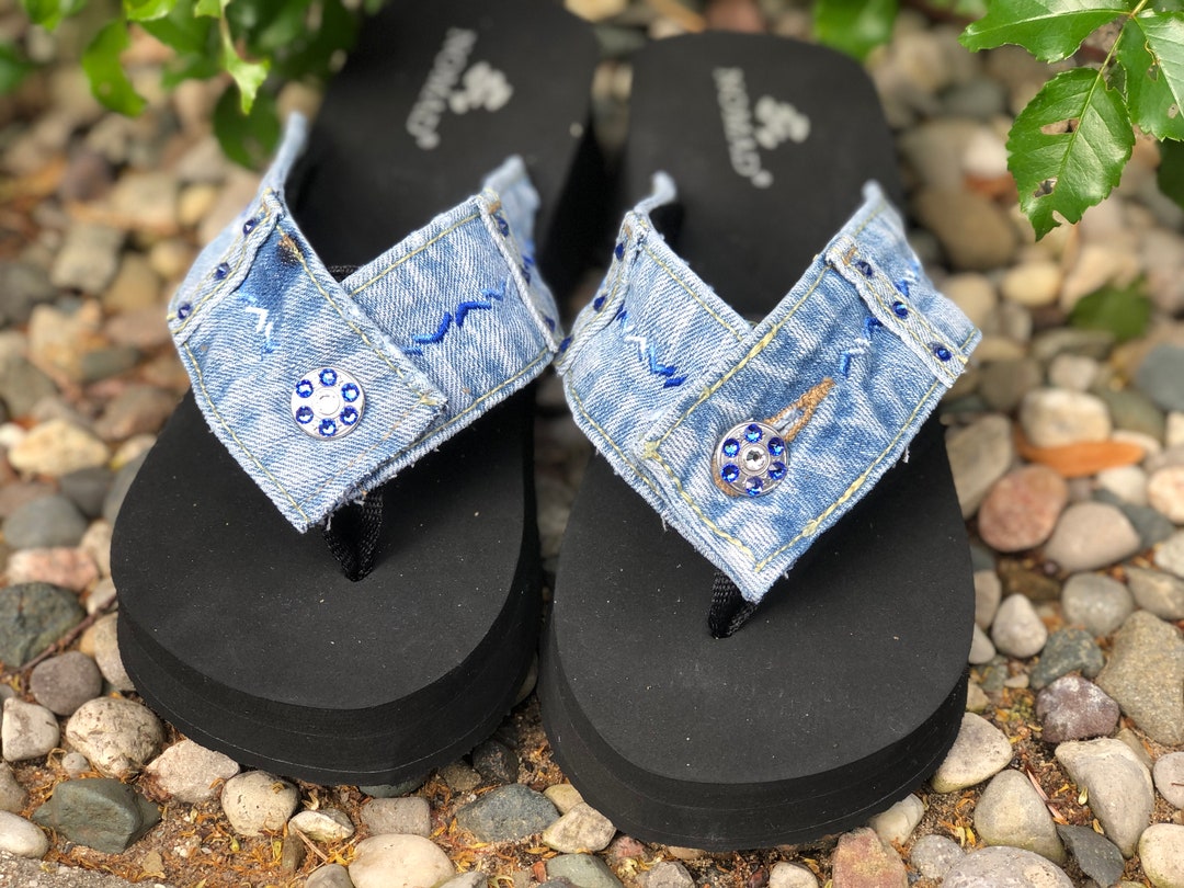 Size 9 Womens Blue Jean Sandals | Sandals | Denim Flip Flops | Womens ...