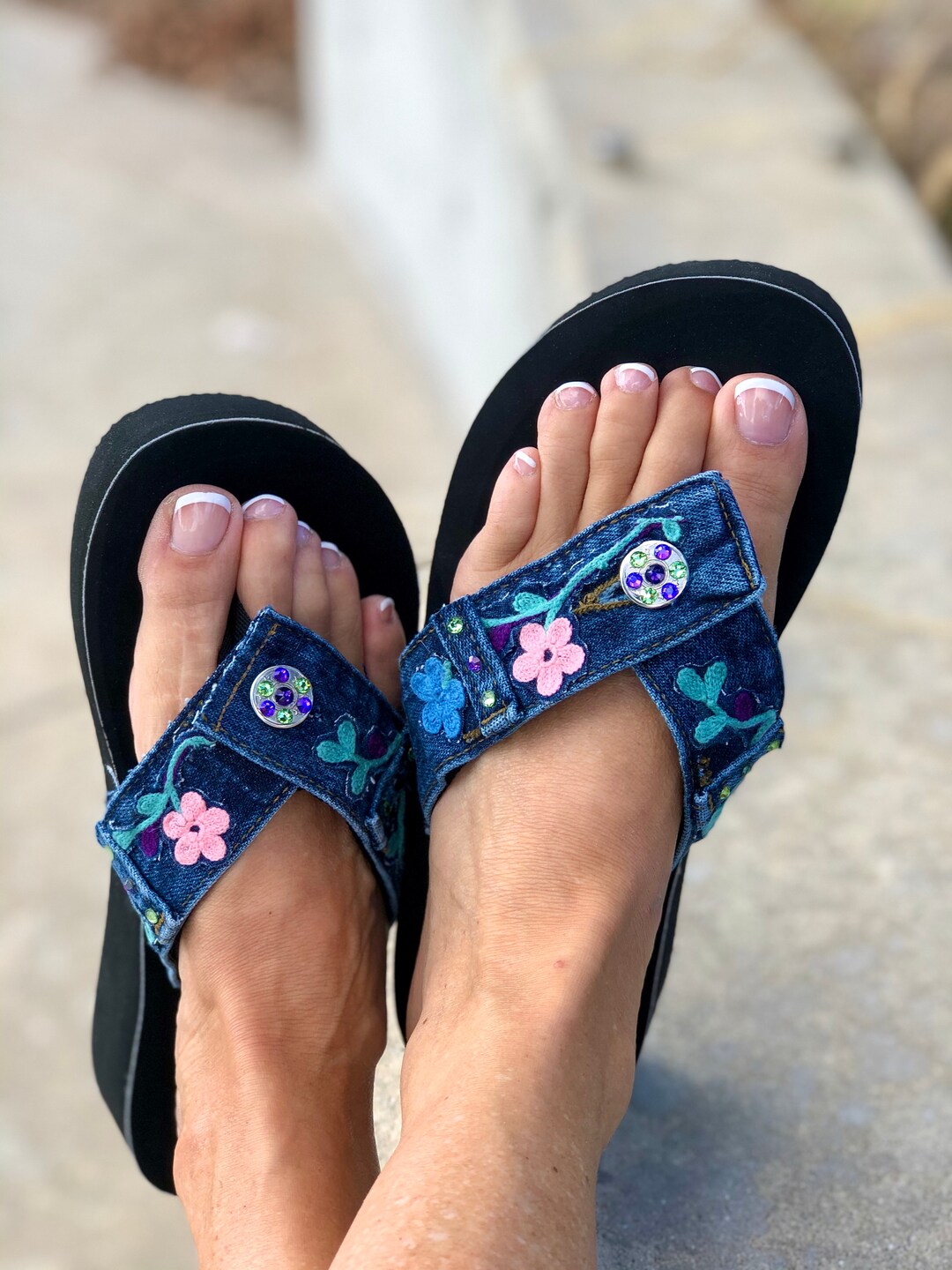 Size 9 Womans Blue Jean Sandal Denim Wedge Sandal Unique Womens Sandal ...