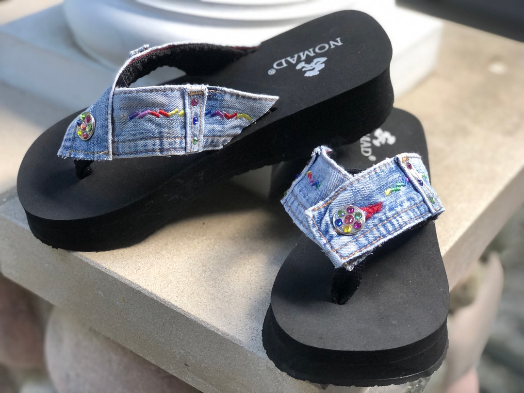 Size 7 Womens Blue Jean Sandals Sandals Denim Flip Flops Womens Sandals ...