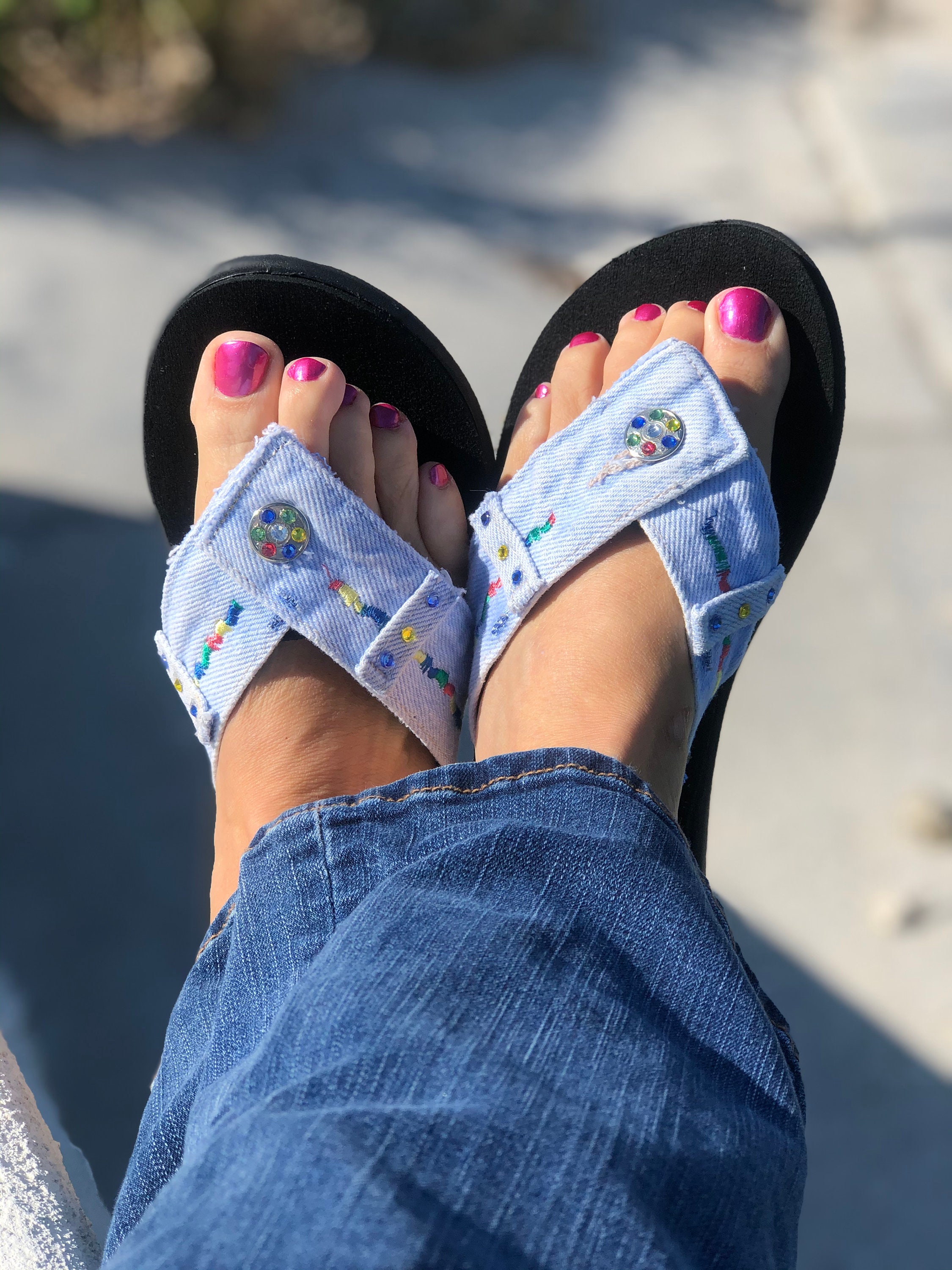 Size 9 Womens Blue Jean Sandals Sandals Denim Flip Flops - Etsy