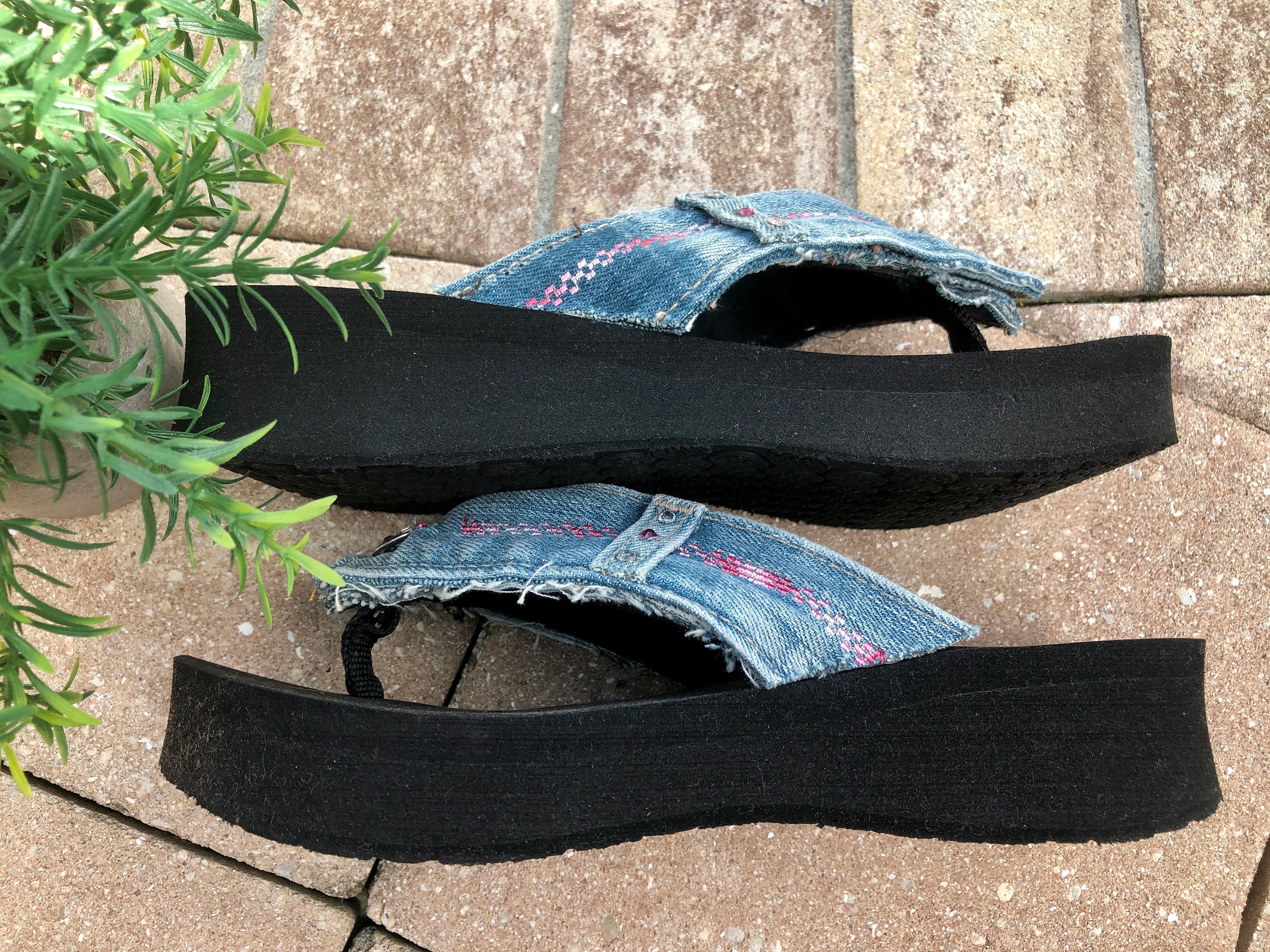 Size 7 Womens Denim Blue Jean Flip Flop Thong Sandal the - Etsy