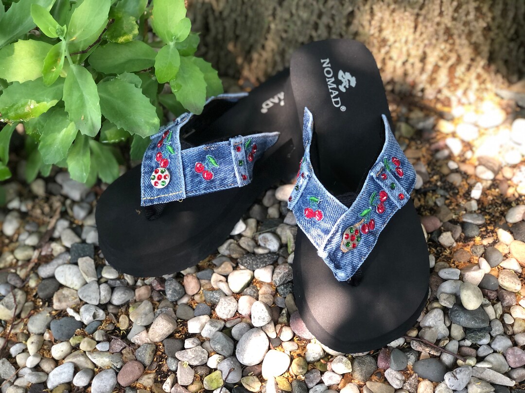Size 8 Womens Blue Jean Sandals Sandals Denim Flip Flops Womens Sandals ...