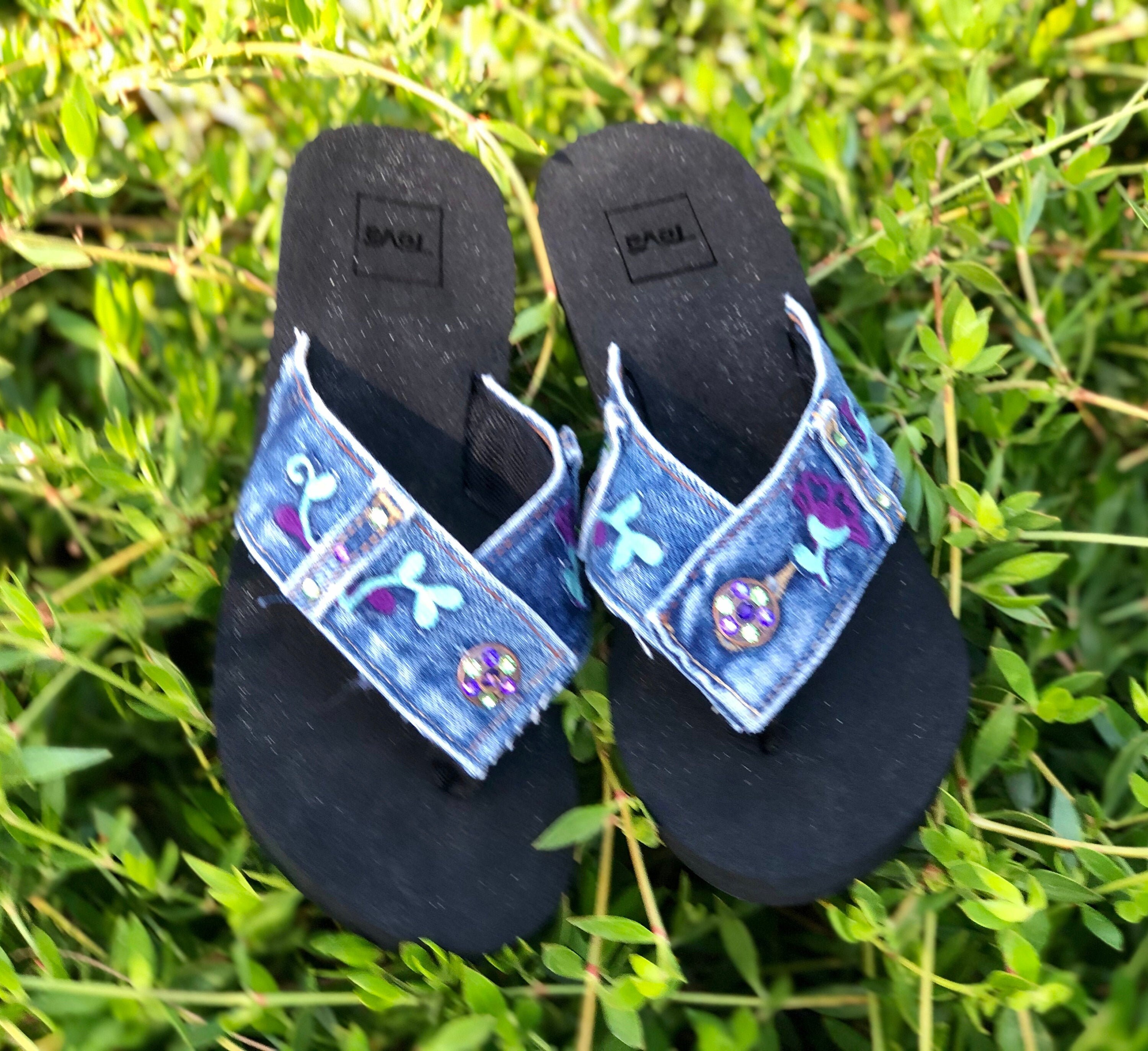 Size 7 Womens Blue Jean Sandals Sandals Denim Flip Flops Womens Sandals ...