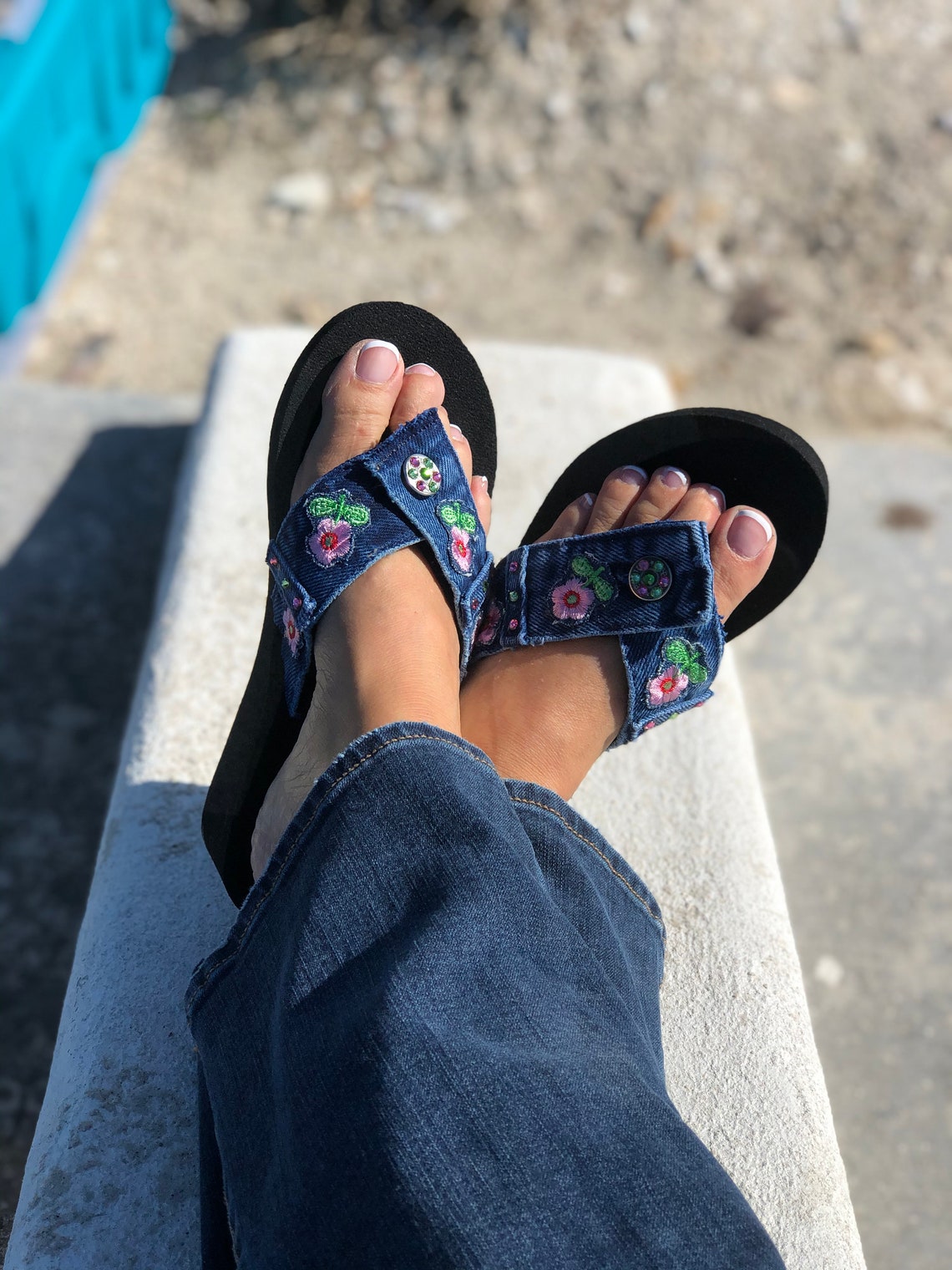 Size 7 Womens Blue Jean Sandals Sandals Denim Flip Flops - Etsy