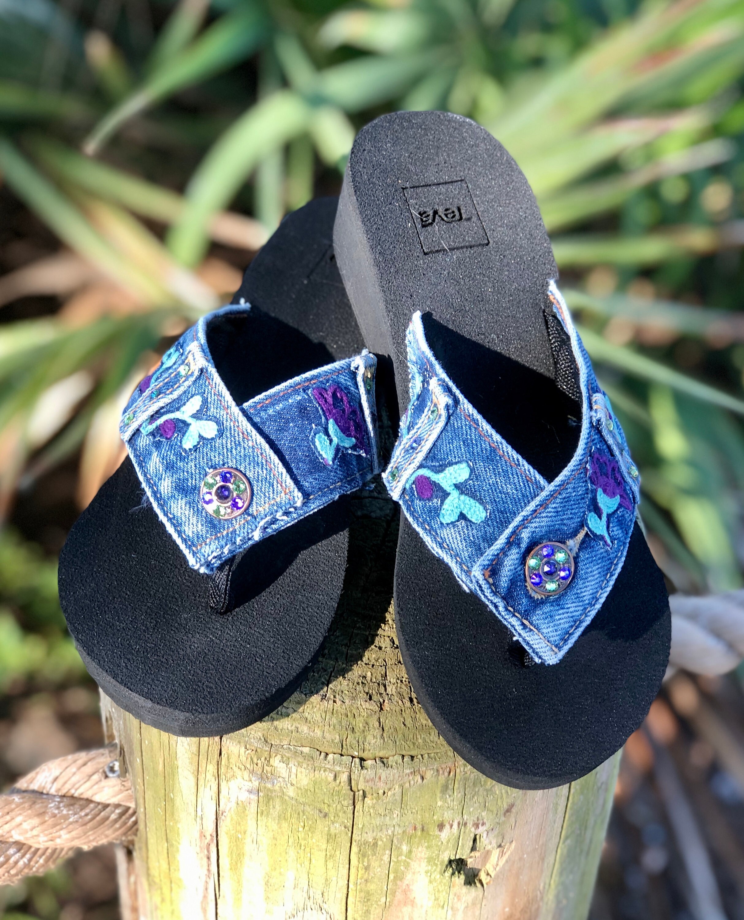 Size 7 Womens Blue Jean Sandals Sandals Denim Flip Flops Womens Sandals ...