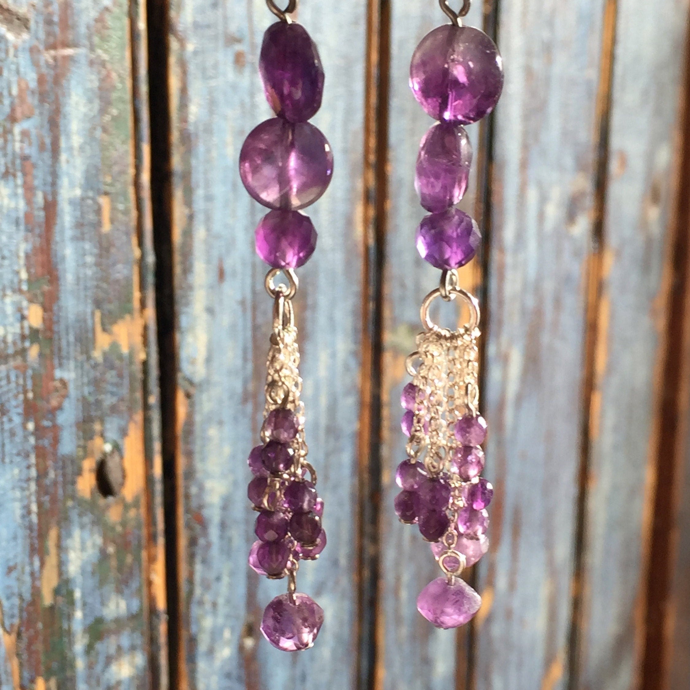 Sparkling Amethyst, Dangle, Cluster Earring, Faceted Coin, Rondel ...