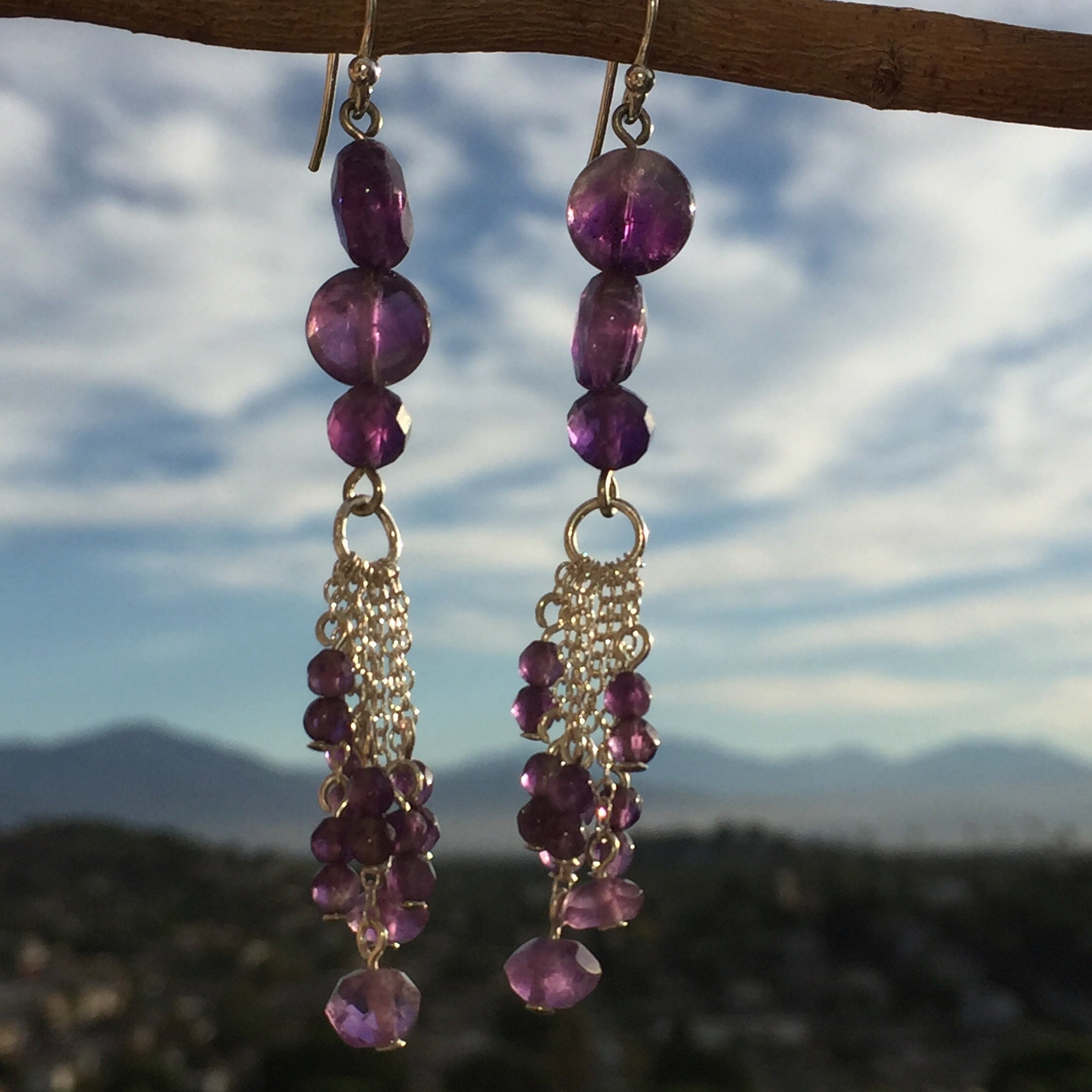 Sparkling Amethyst, Dangle, Cluster Earring, Faceted Coin, Rondel ...