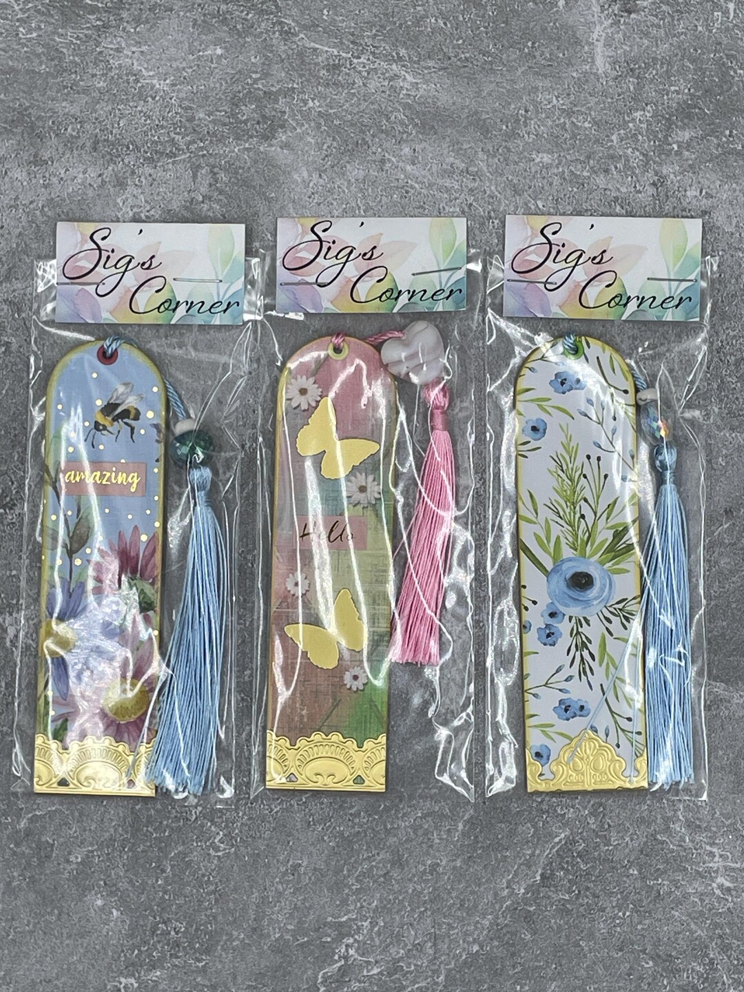 Set of Three Wooden Bookmarks With Tassel and Bead - #7 - Stocking ...
