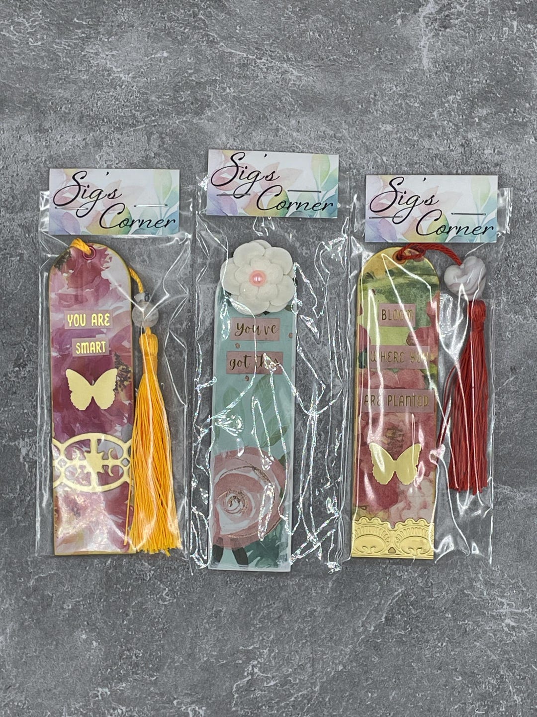 Set of Three Wooden Bookmarks With Tassel and Bead - #9 - Stocking ...