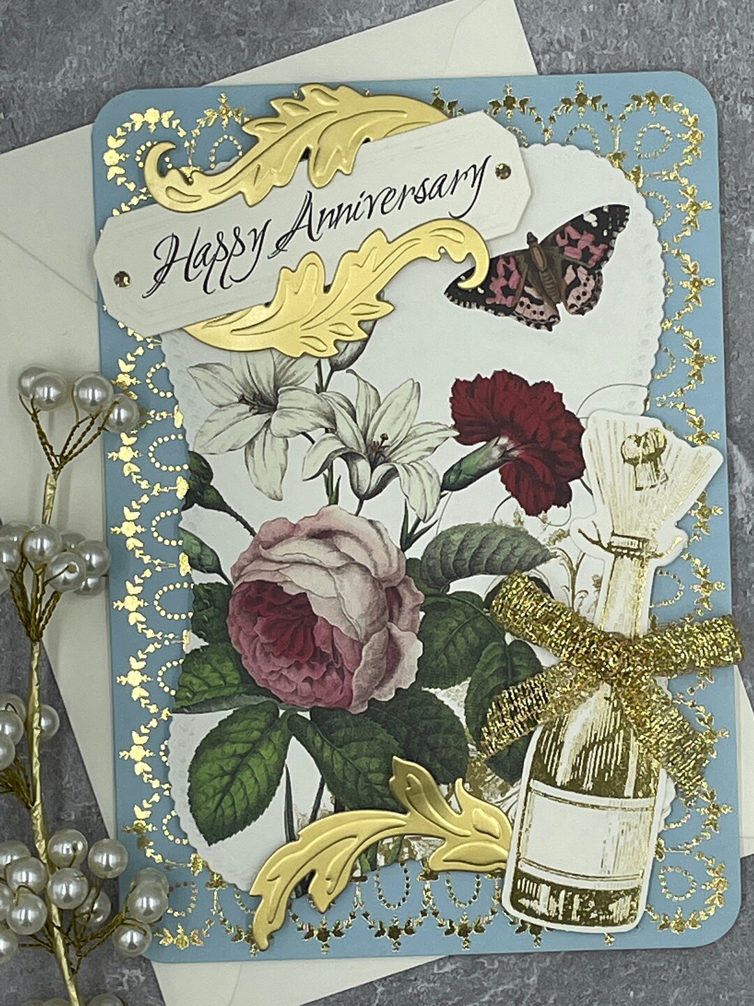 Happy Anniversary- Champagne Bottle- Handmade Anniversary Card - Etsy