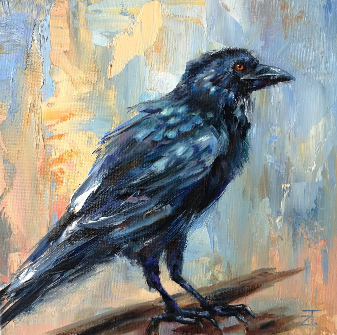 Raven Painting Original Art Oil Painting on Canvas board Birds | Etsy