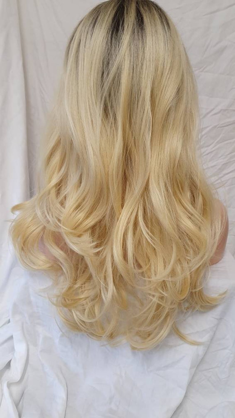 Poppy Ombre Lace Front Blonde Human Hair Blend Wig Long Dark | Etsy
