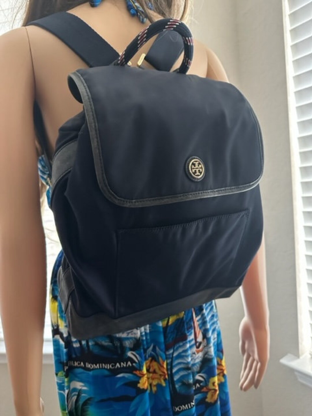 Tory Burch Navy Blue Nylon/leather Flap Magnetic Backpack - Etsy