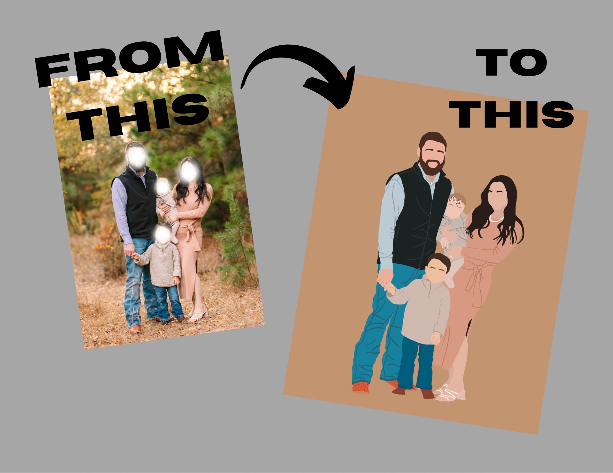 Digital Faceless Family Portrait/ 11 FAMILY/ Personalize/ Anniversary ...