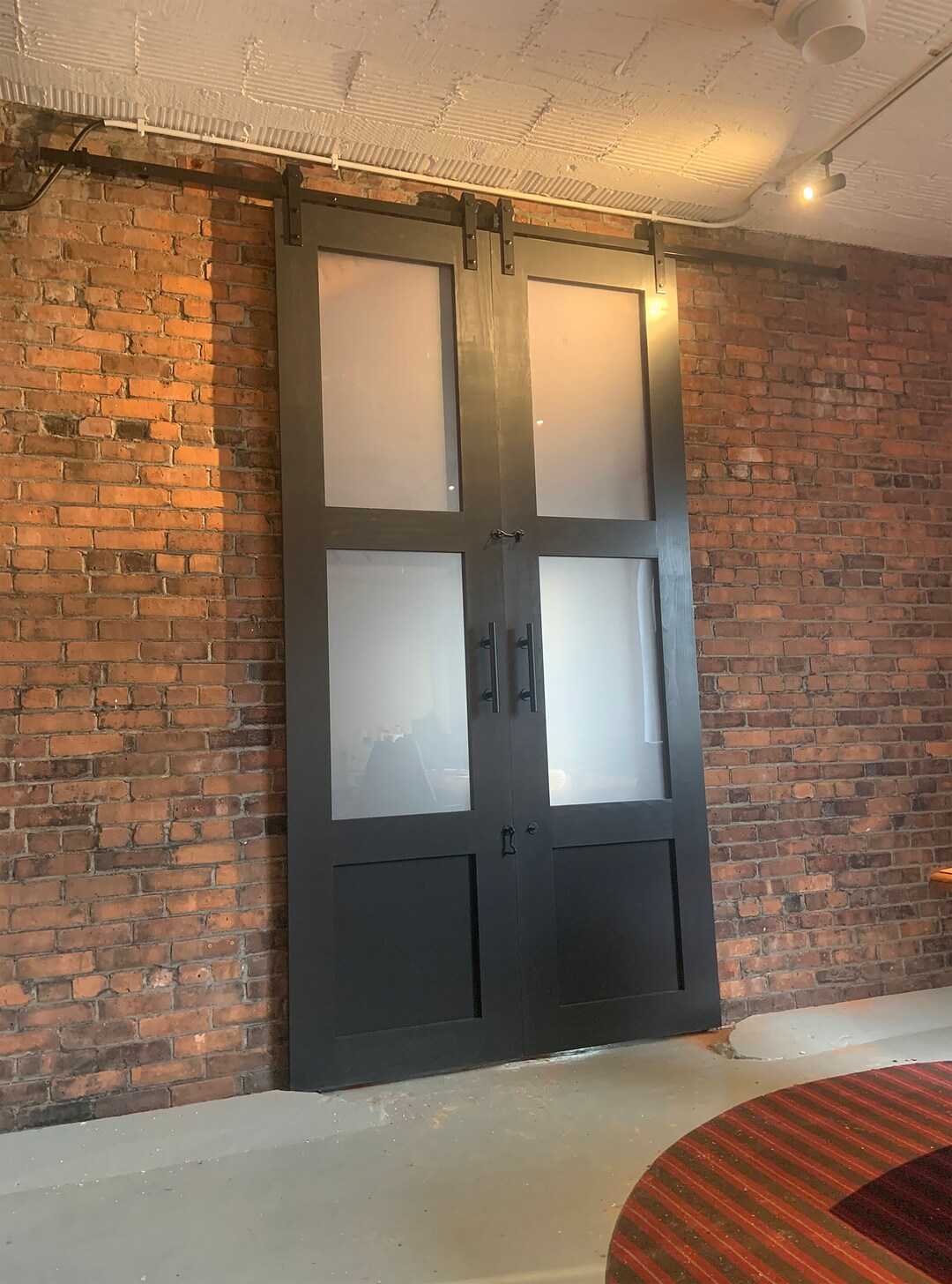 3 Panel Shaker Style Barn Doors With Tempered Glass Panels - Etsy