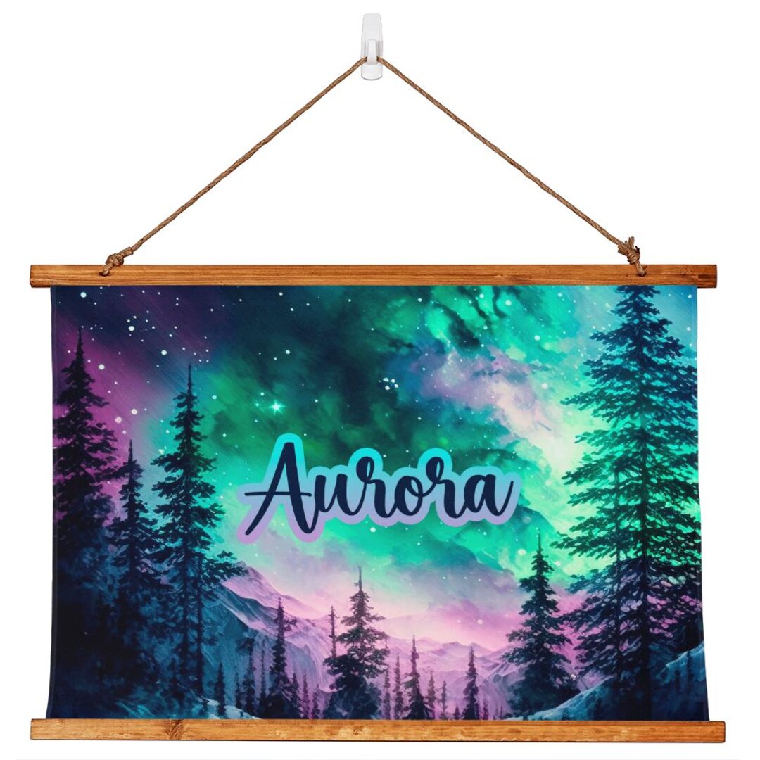 Aurora Borealis Wood Framed Wall Tapestry, Custom Aurora Name Sign ...