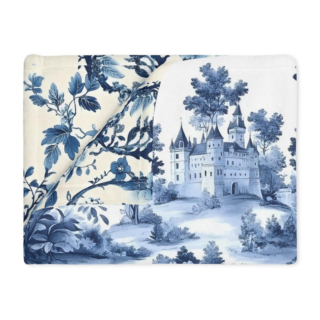 French Blue Toile Throw Blanket: Double-sided Velveteen Microfiber - Etsy