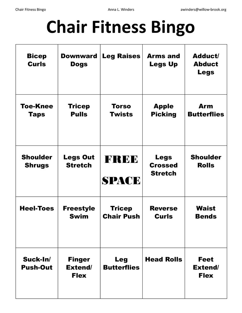 Chair Fitness Bingo - Etsy