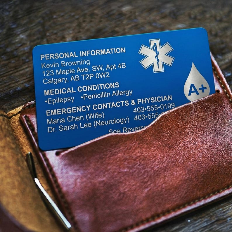 Custom Engraved Aluminum Medical ID Card - Etsy Australia