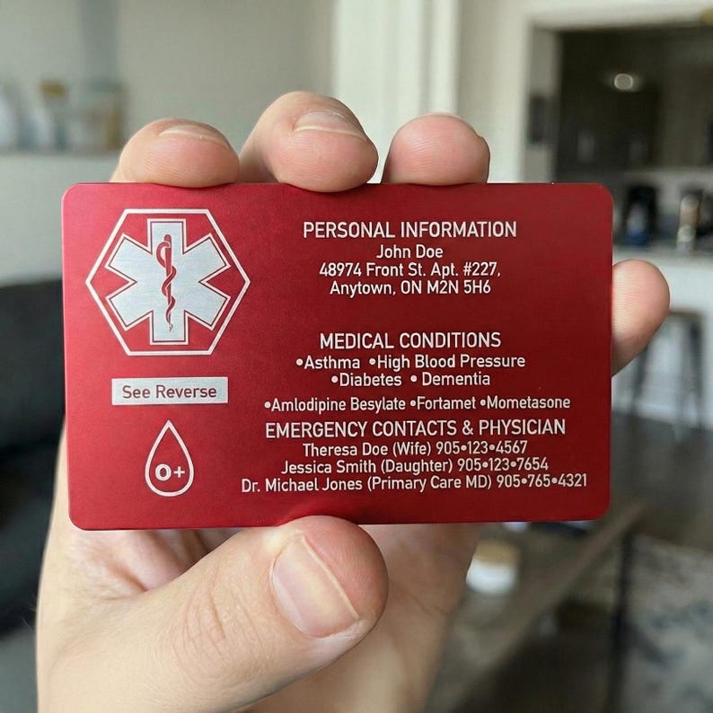 Custom Engraved Aluminum Medical ID Card - Etsy Australia