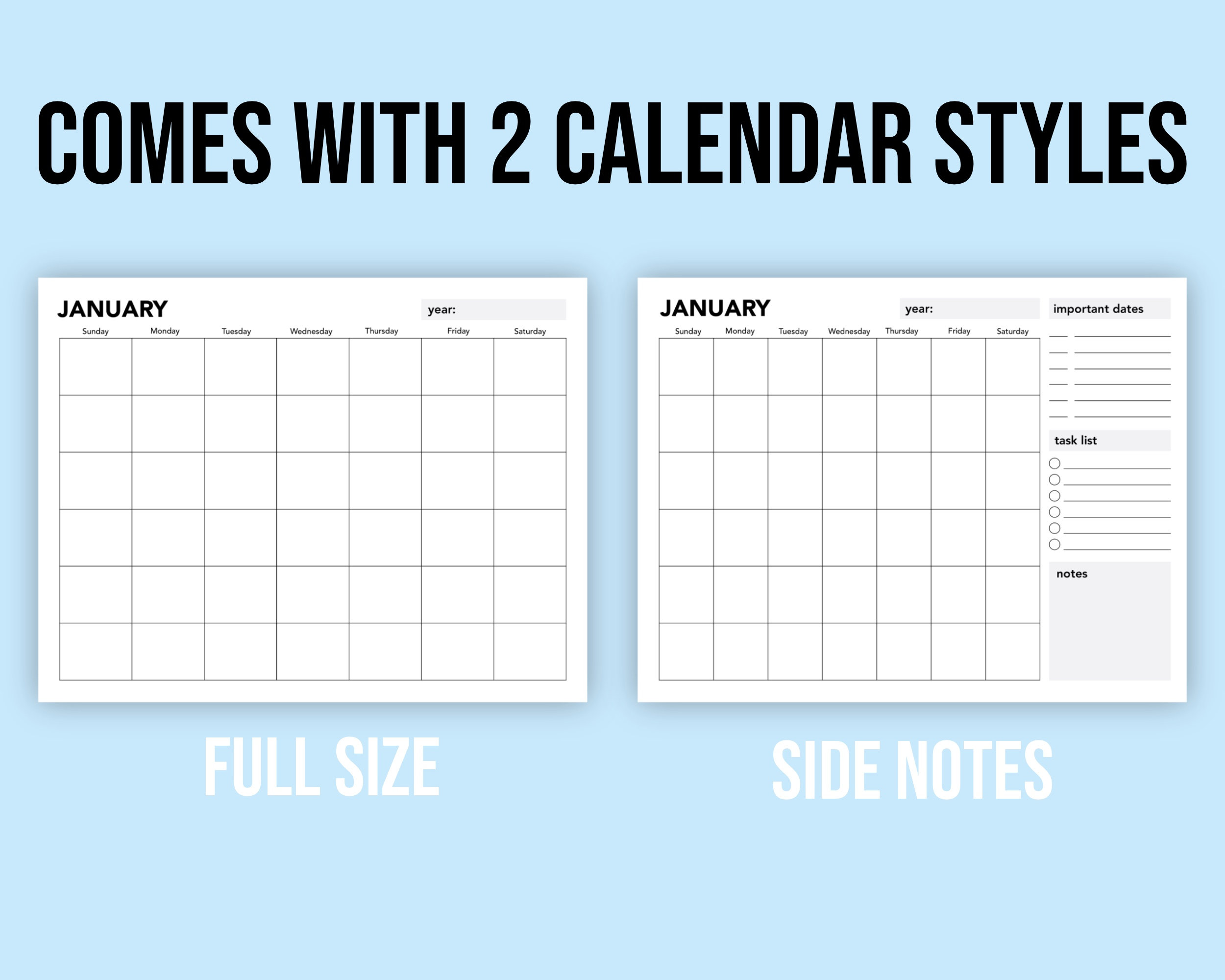 Undated Monthly Calendar Planner January to December With - Etsy Canada