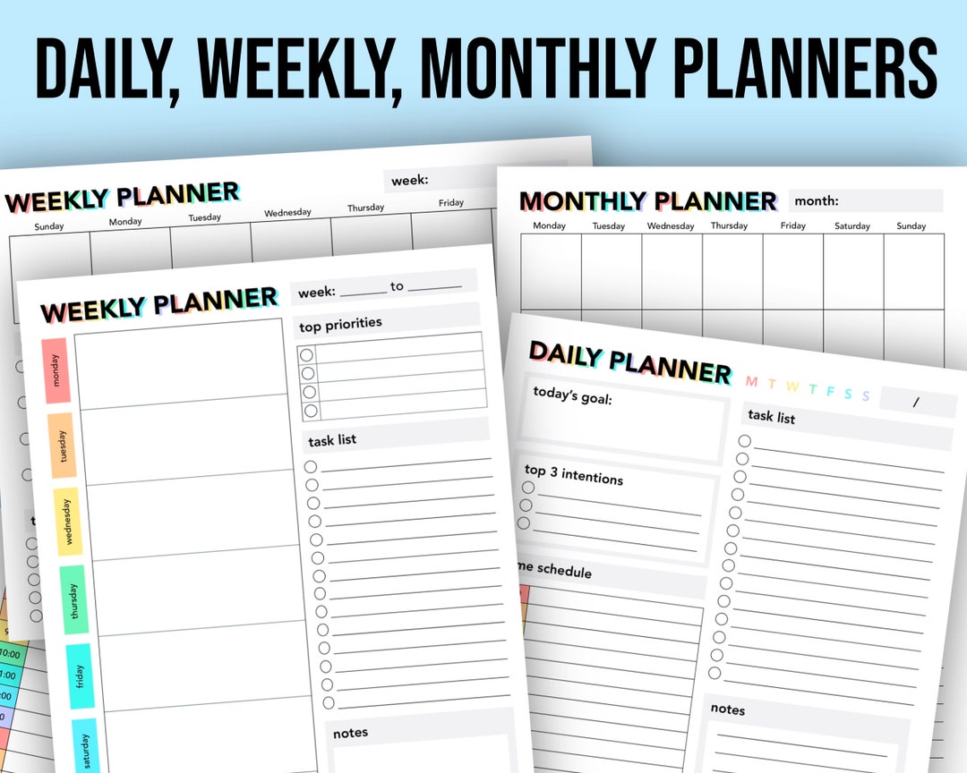 Daily, Weekly & Monthly Student Planners Bundle | Timetable, To-do List ...