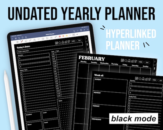 Undated Dark Mode Minimalist Digital Planner Daily Weekly | Etsy