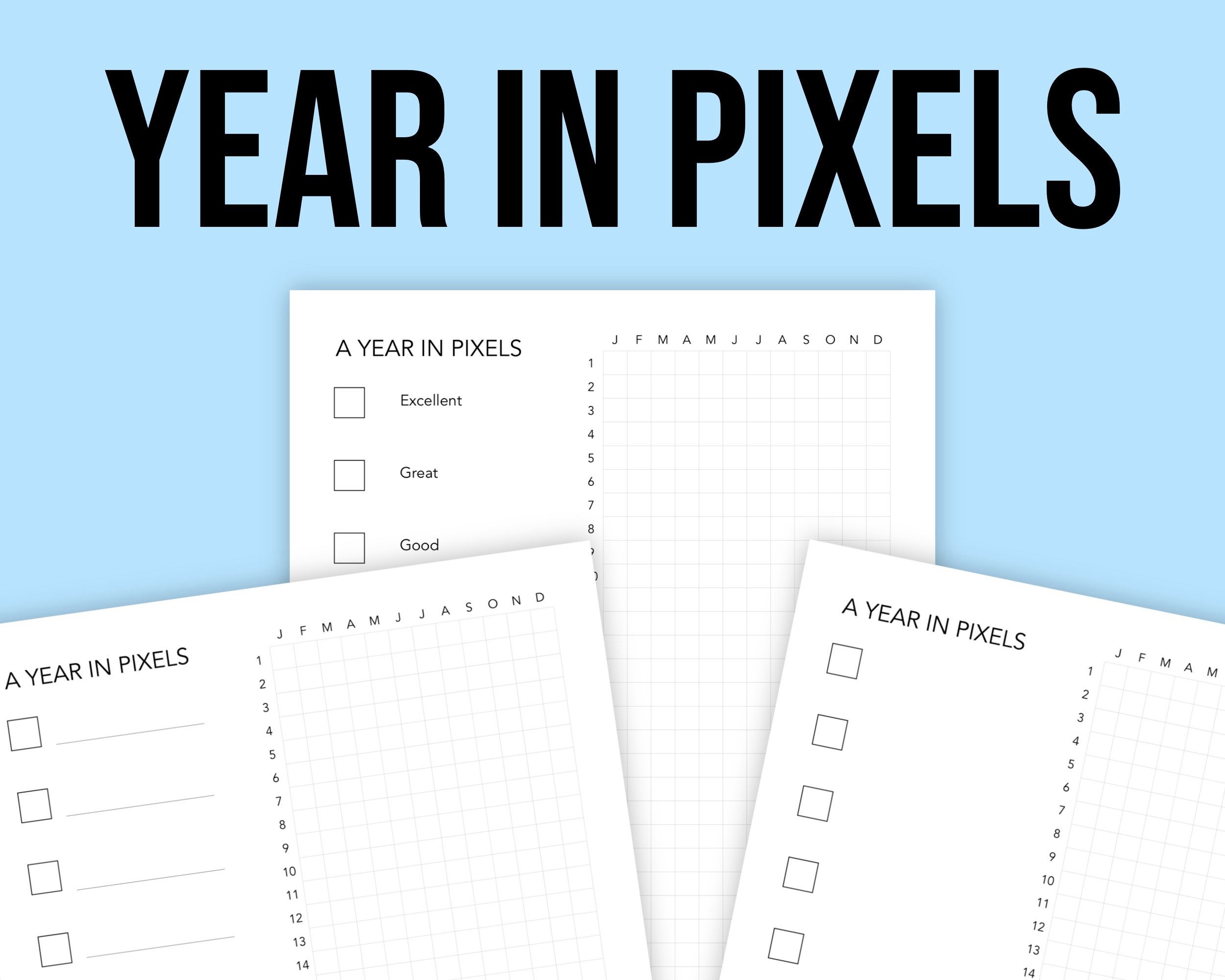 Year in Pixels Mood Tracker Printable | 3 Styles - Etsy Canada
