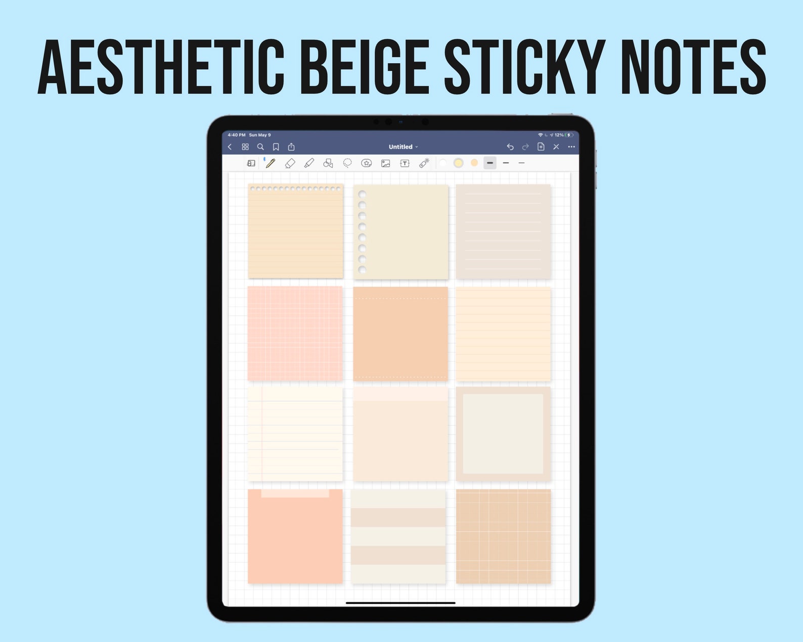 Aesthetic Beige Digital Sticky Notes | Etsy