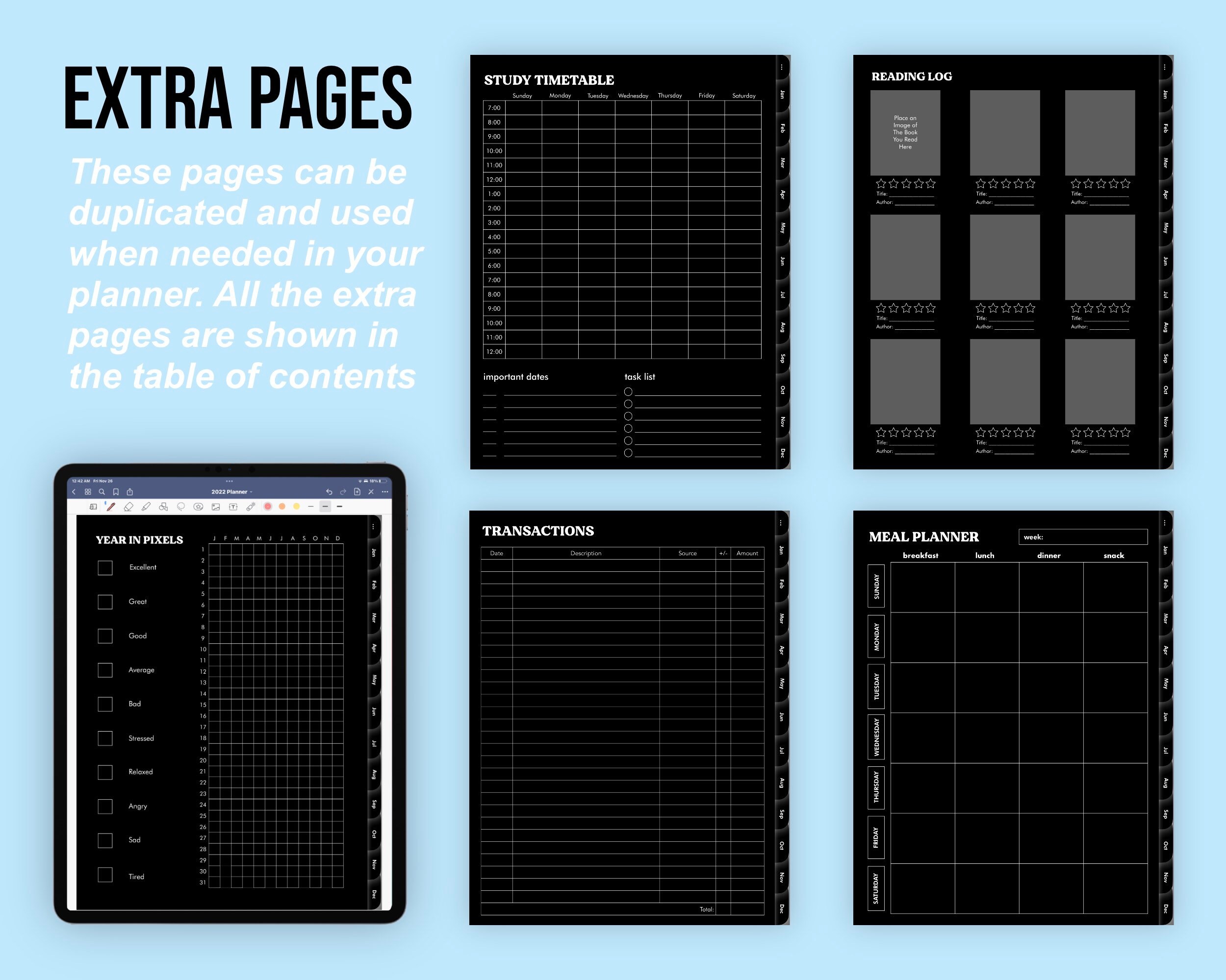 Undated Dark Mode Minimalist Digital Planner Daily Weekly | Etsy