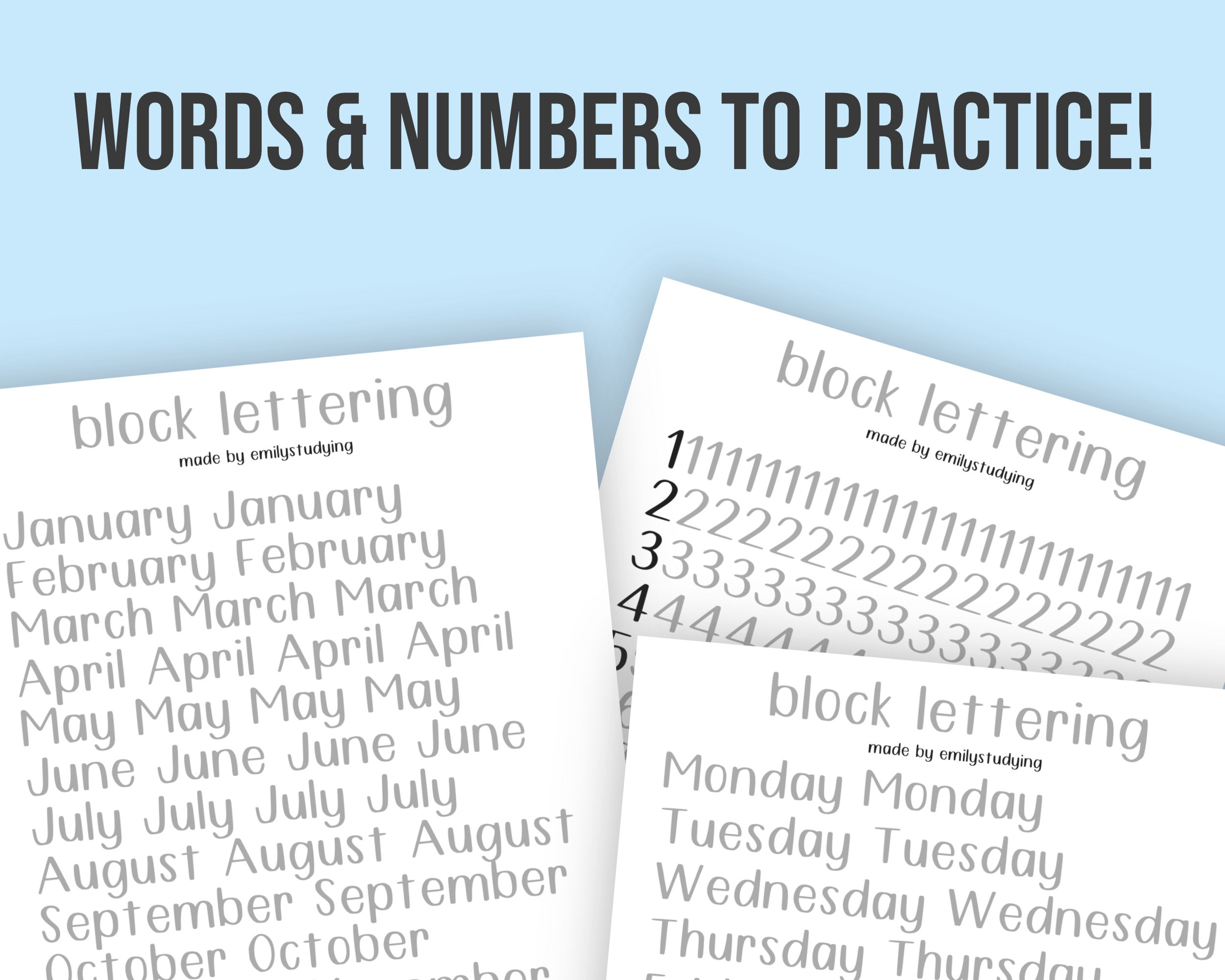 Block Lettering Handwriting Practice Sheets | Etsy
