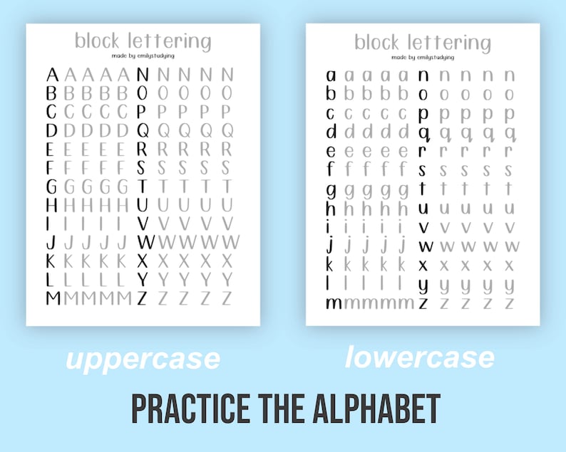 Block Lettering Handwriting Practice Sheets - Etsy