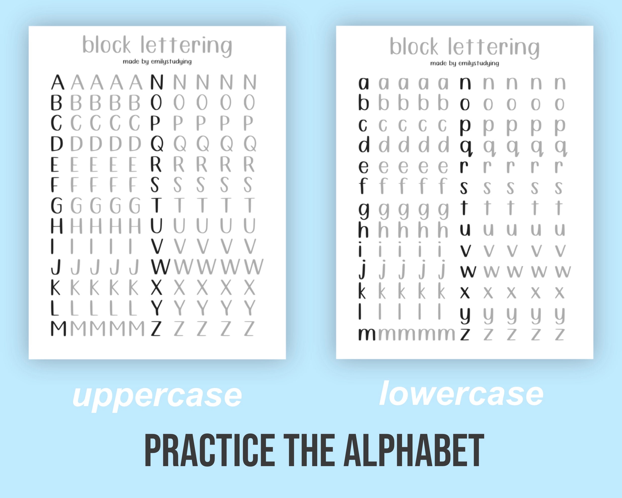 Block Lettering Handwriting Practice Sheets Etsy Block Lettering Handwriting Practice Sheets Etsy