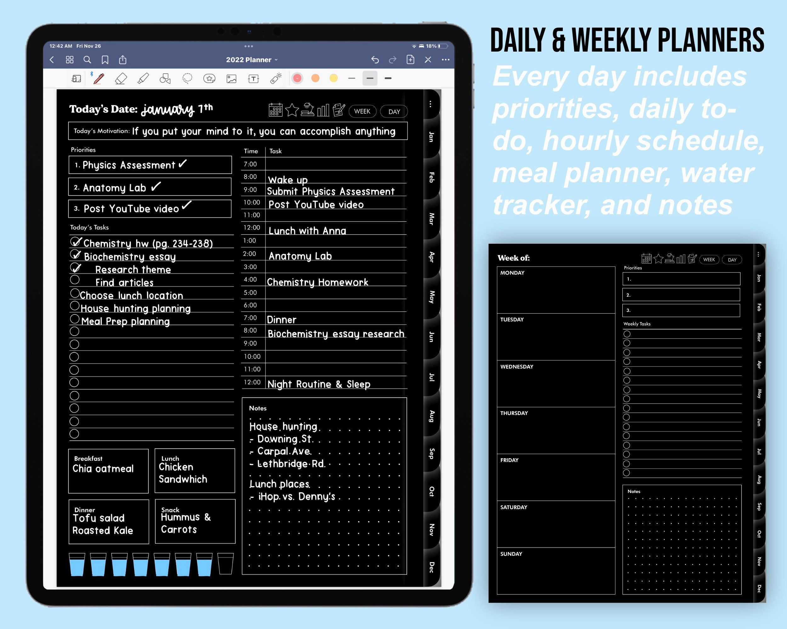 Undated Dark Mode Minimalist Digital Planner Daily Weekly | Etsy