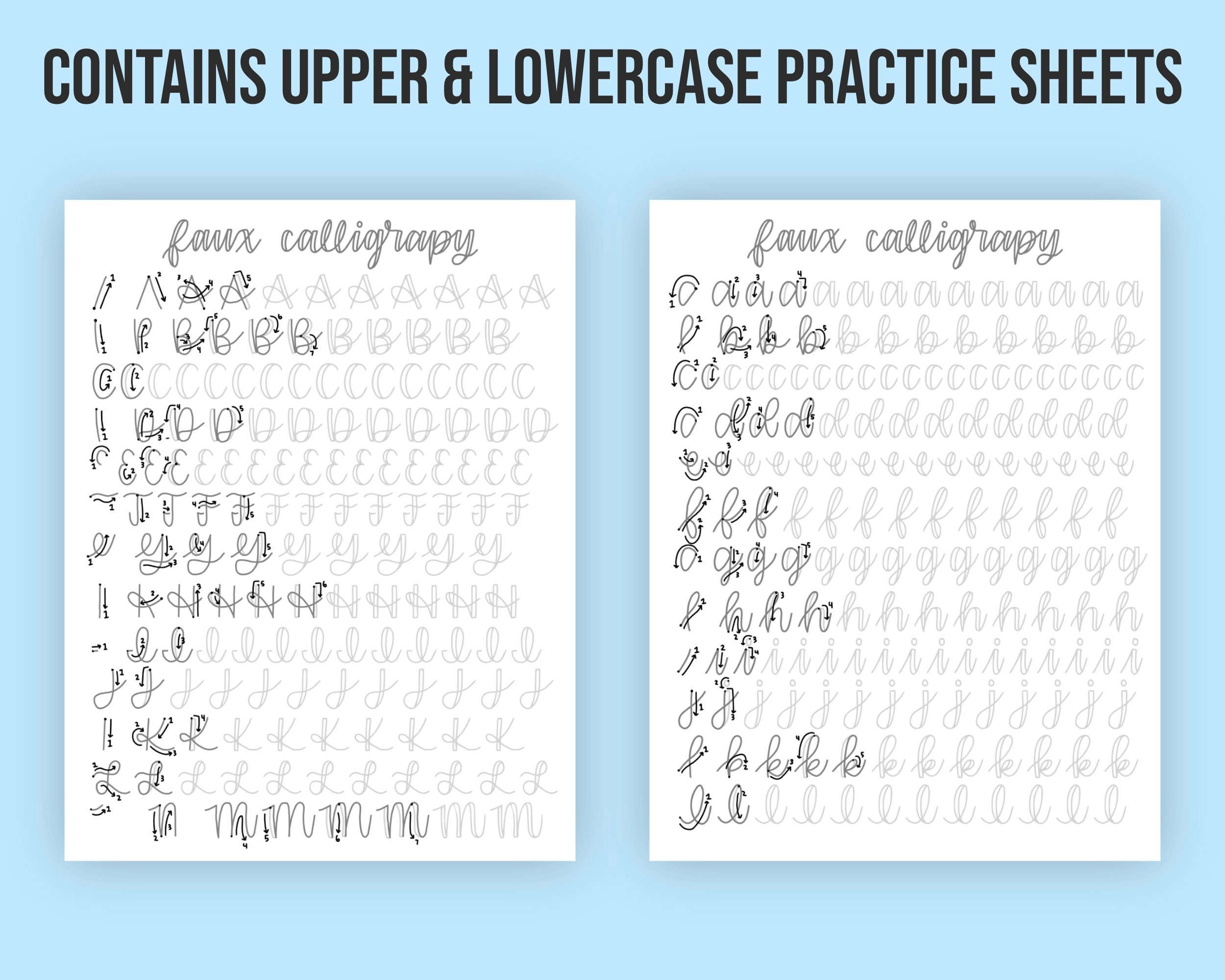 Faux Calligraphy Practice Sheets Handlettering Ipad & | Etsy