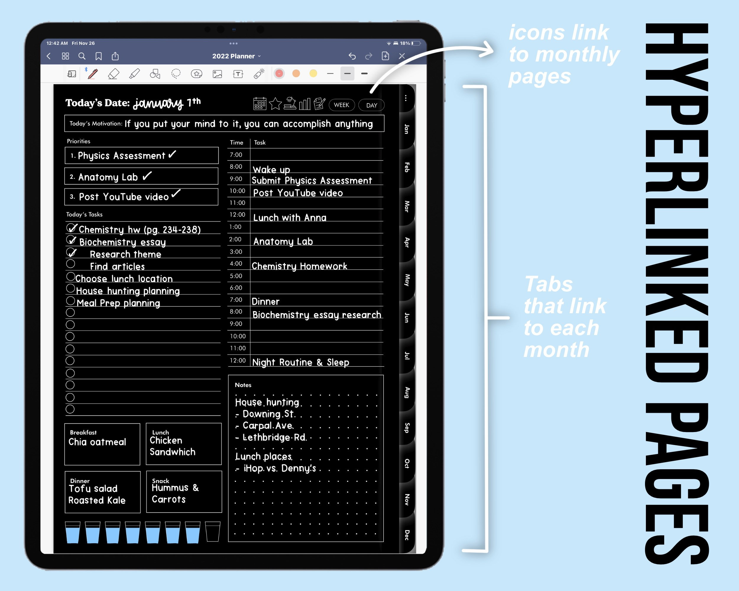Undated Dark Mode Minimalist Digital Planner | Daily, Weekly, Monthly ...