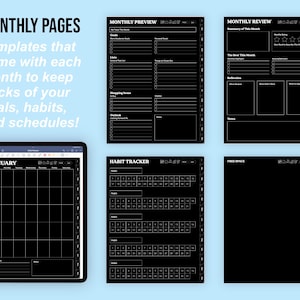 Undated Dark Mode Minimalist Digital Planner | Daily, Weekly, Monthly ...