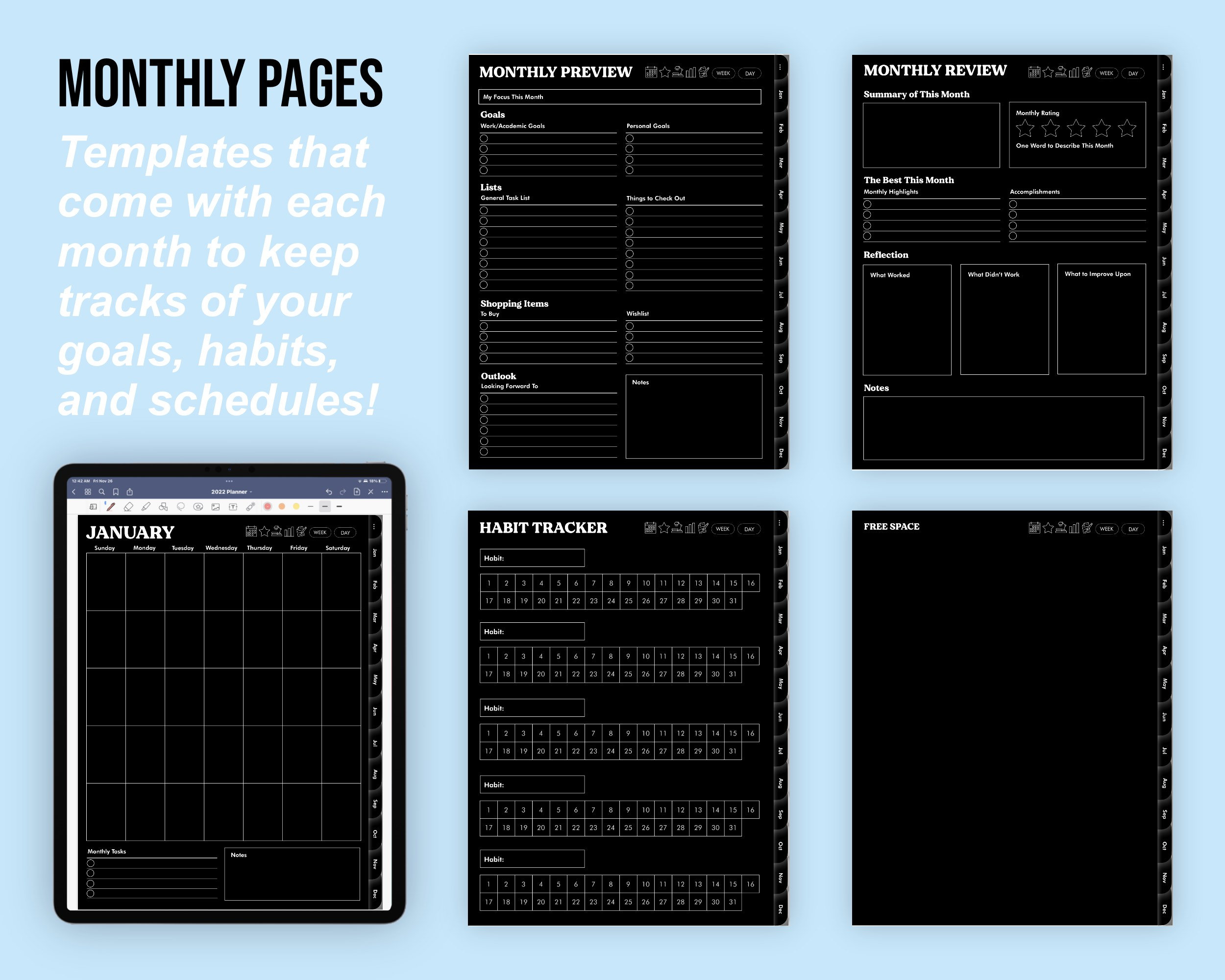 Undated Dark Mode Minimalist Digital Planner Daily Weekly | Etsy