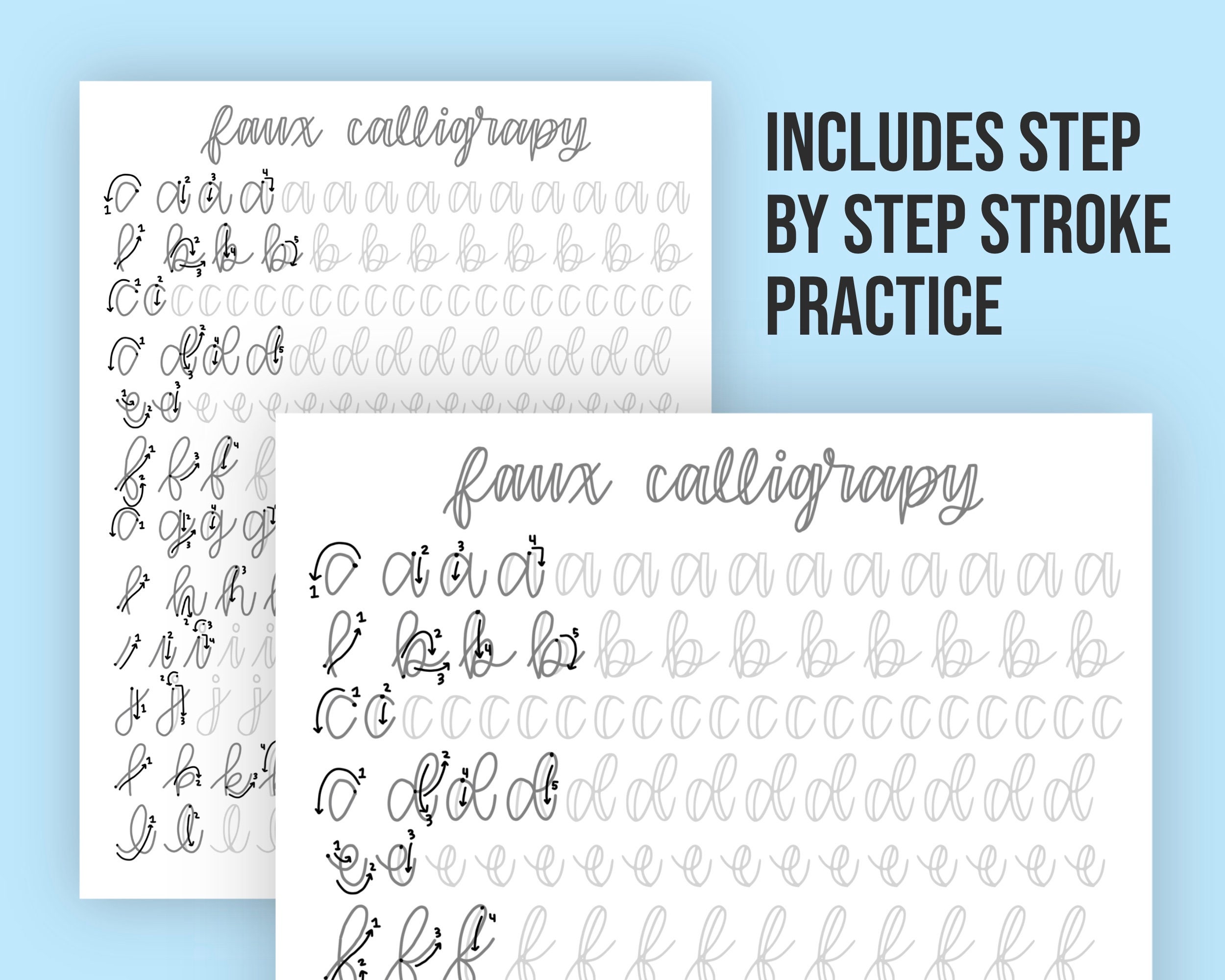 Faux Calligraphy Practice Sheets Handlettering Ipad & | Etsy