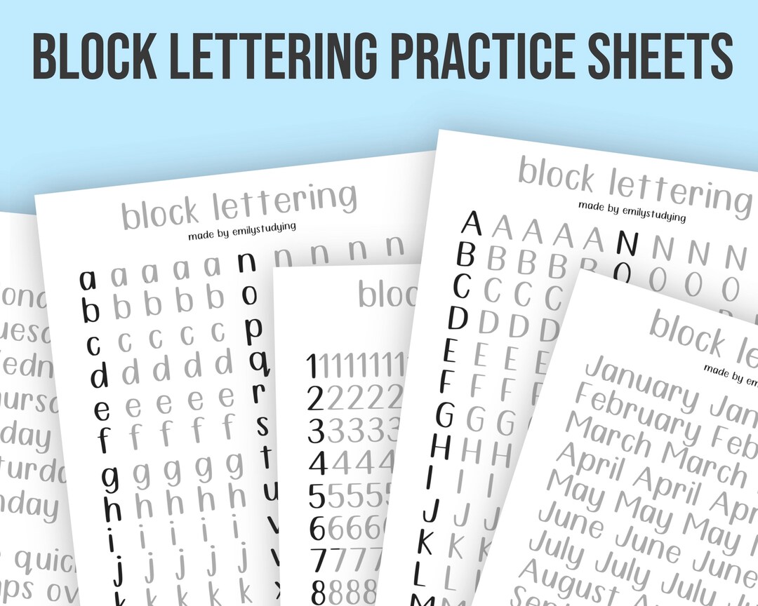 Block Lettering Handwriting Practice Sheets - Etsy